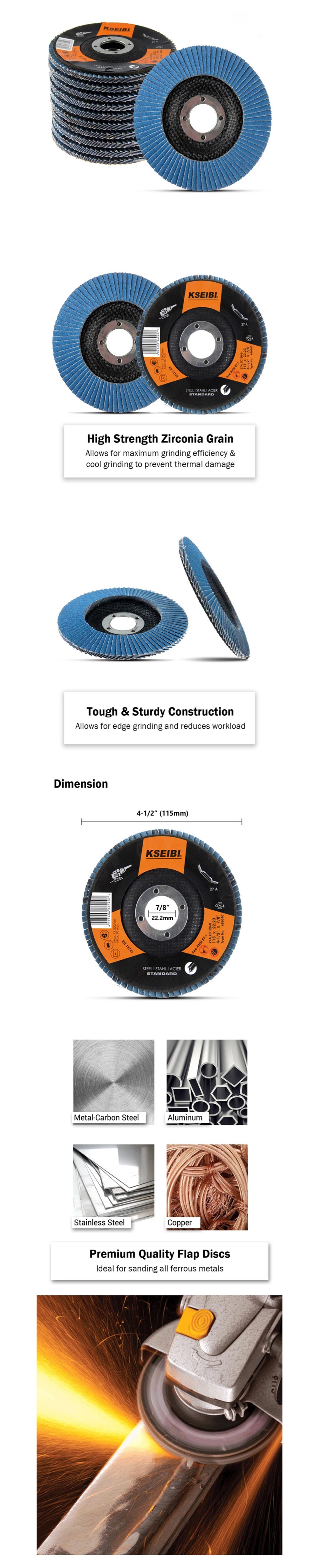 KSEIBI Zirconium 115×22.2MM Flap Disc Sanding Grinding Wheel ...